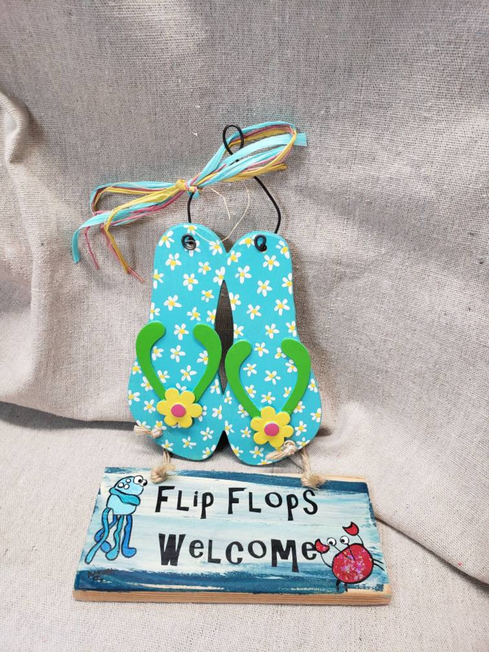 Flip Flop welcome sign hand painted summer custom door | Etsy