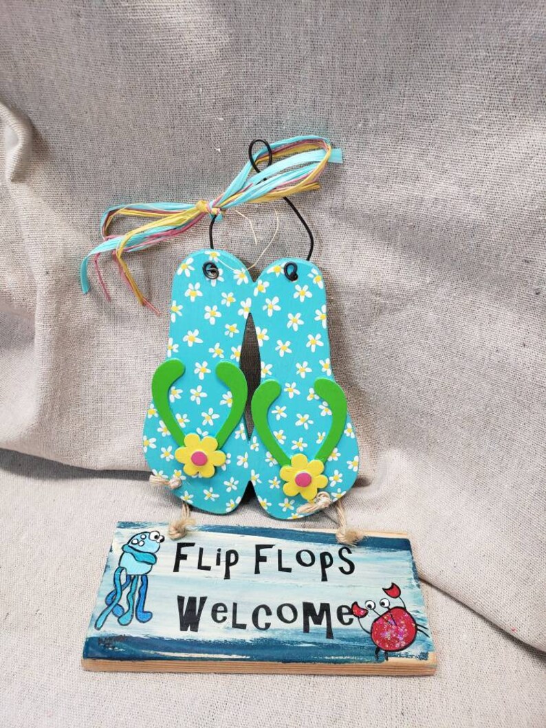 Flip Flop welcome sign hand painted summer custom door | Etsy