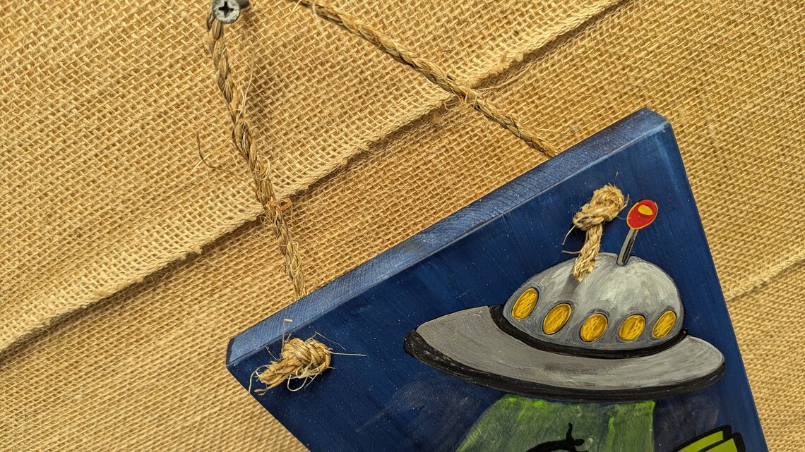 Alien UAP UFO Spaceship Door Greeting Hand Painted Wood - Etsy
