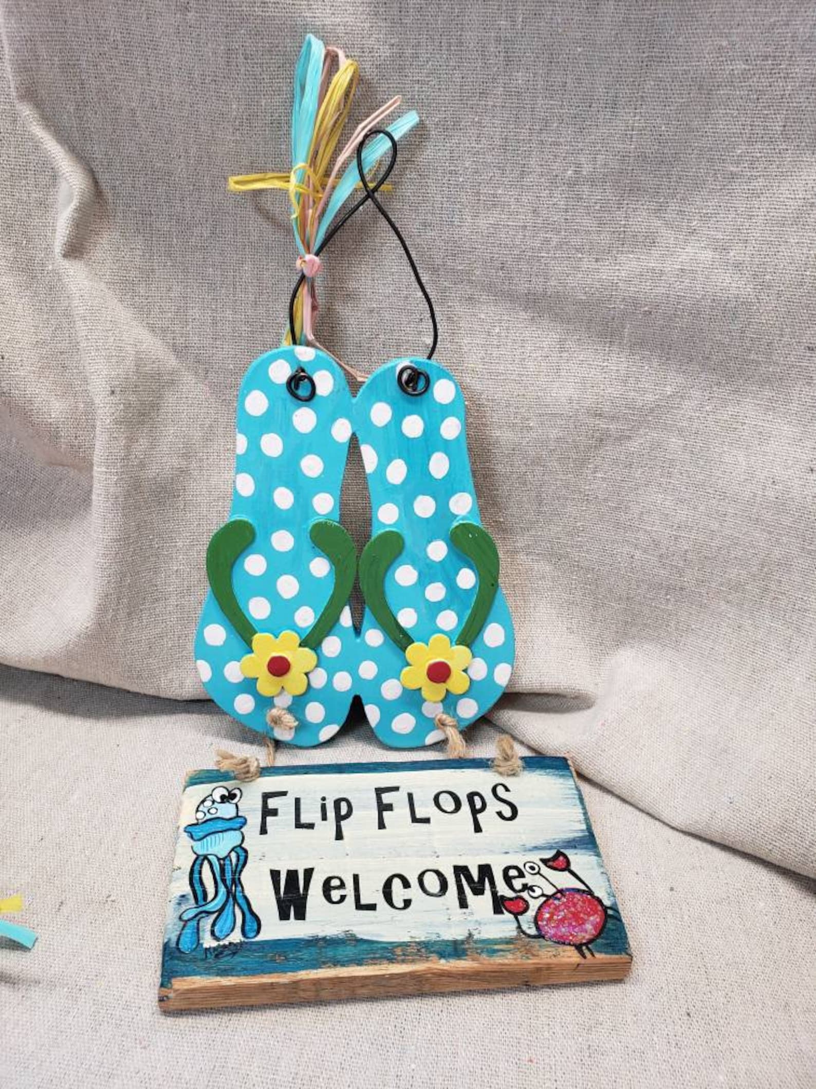 Flip Flop welcome sign hand painted summer custom door | Etsy