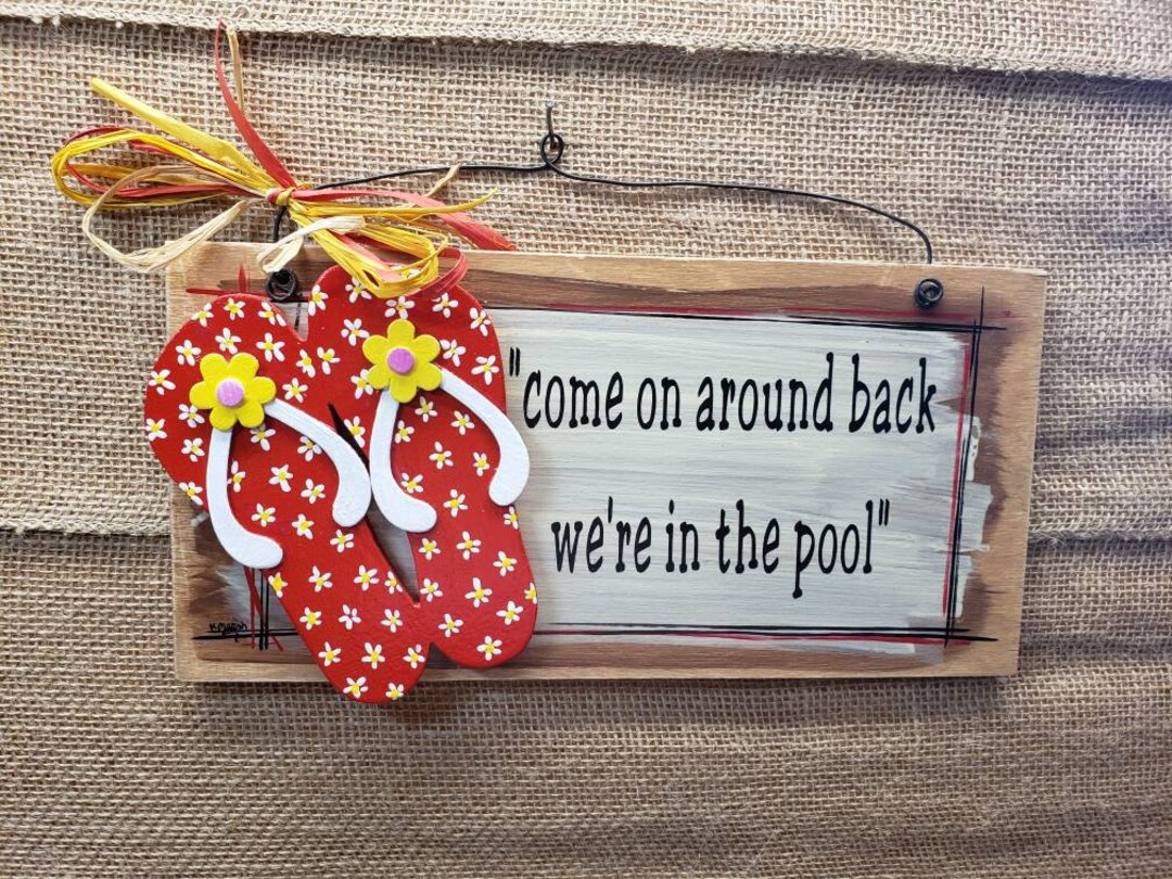 Wooden Pool Sign Greeting at the Pool Flip Flop - Etsy