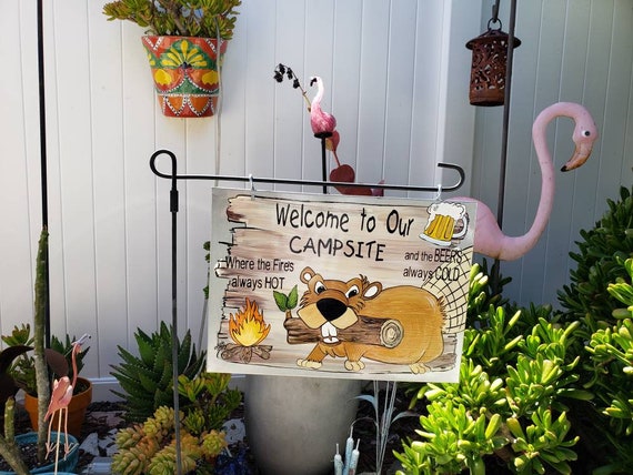 Camping Welcome Beaver Tin Yard Sign Hand Painted Beer | Etsy