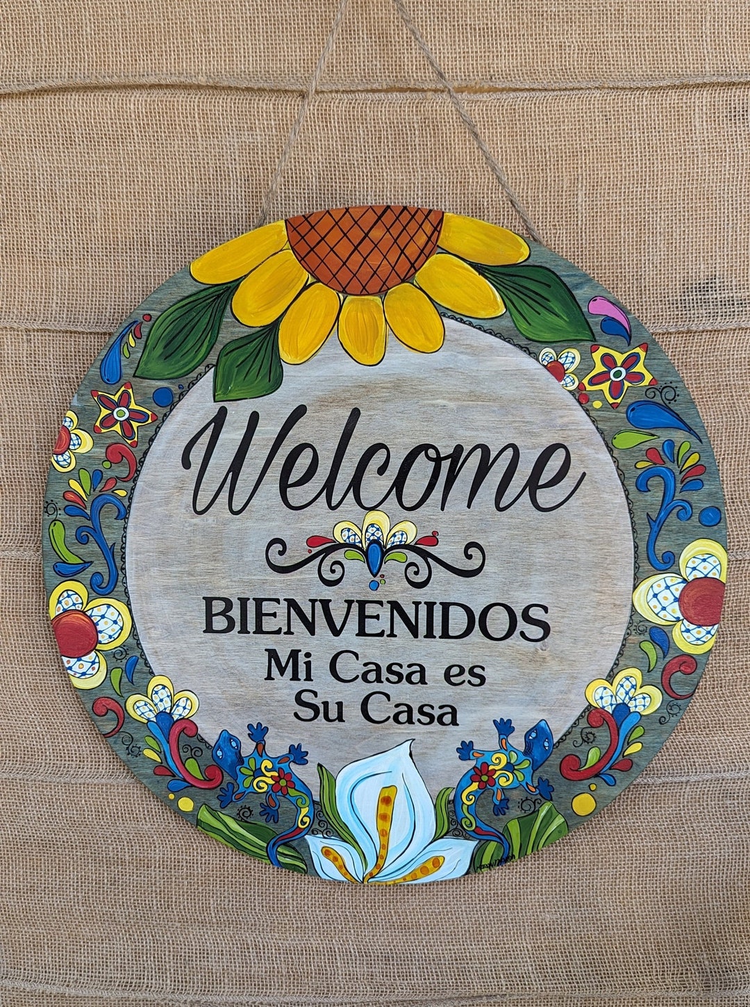 Welcome Bienvenidos Talavera Style Large Wooden Circle - Etsy