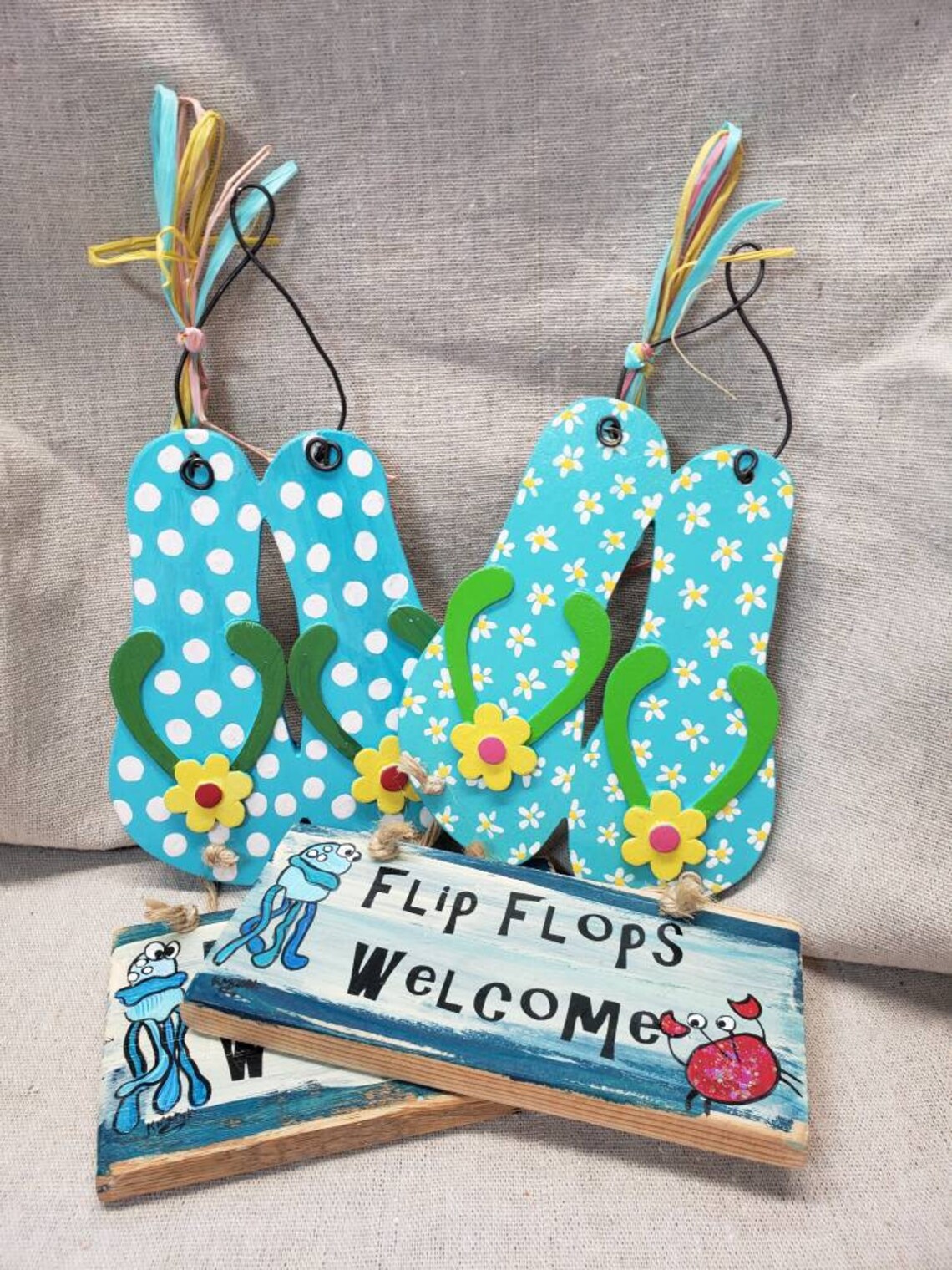 Flip Flop welcome sign hand painted summer custom door | Etsy