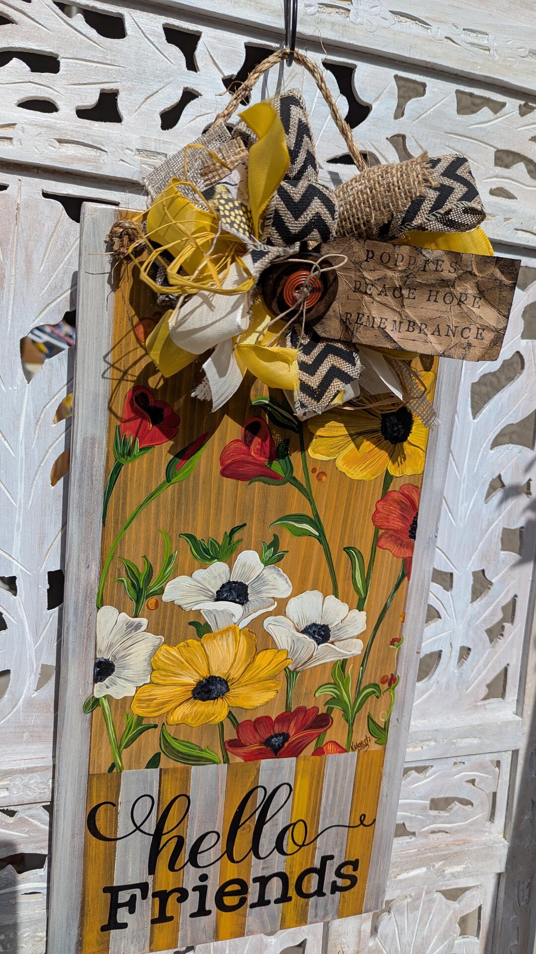 Hello Friends Poppy Hand Painted Wooden Door Hanger Greeting Welcome - Etsy