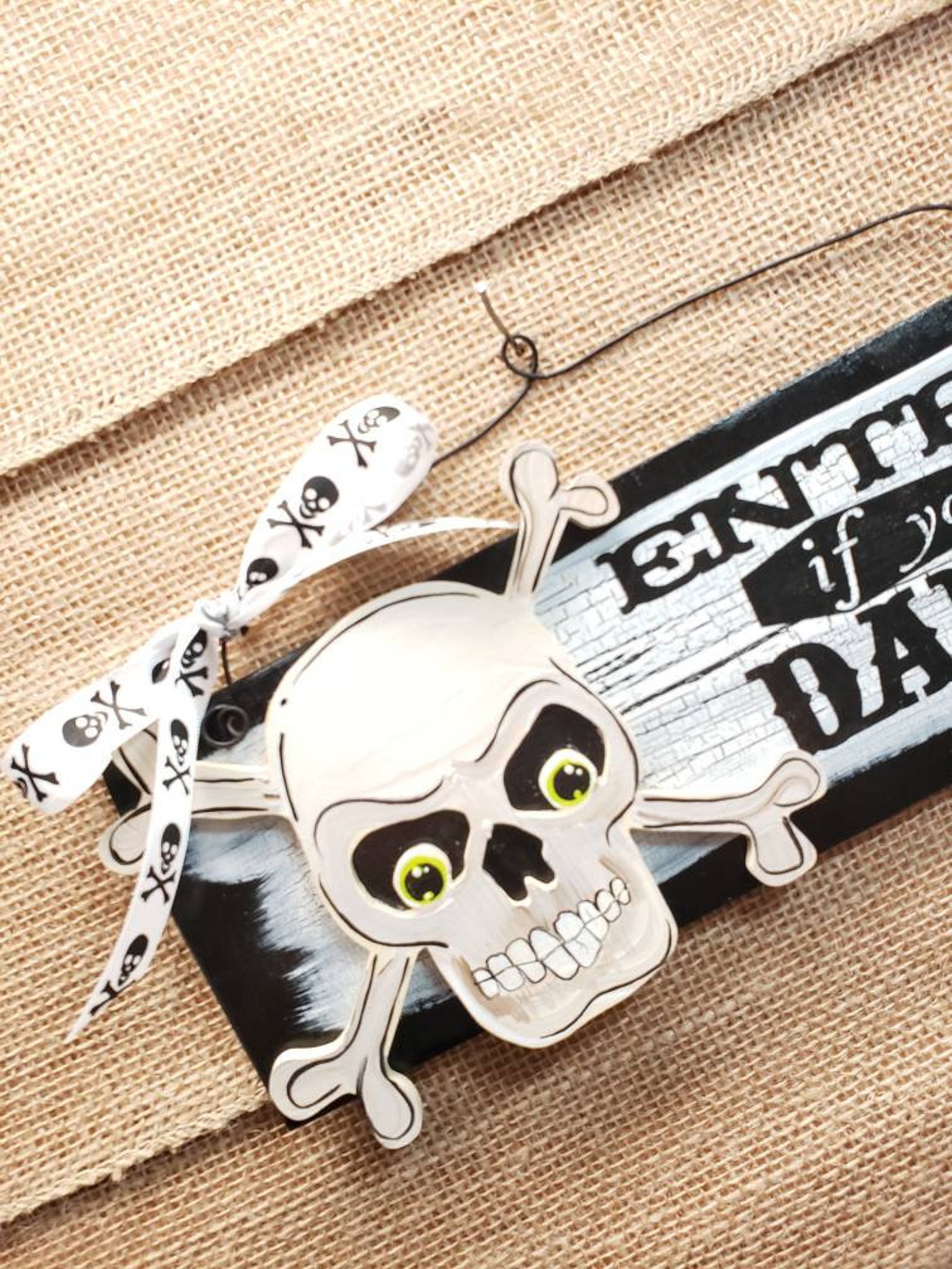 Skull and Crossbones Beware Hand painted wooden sign | Etsy