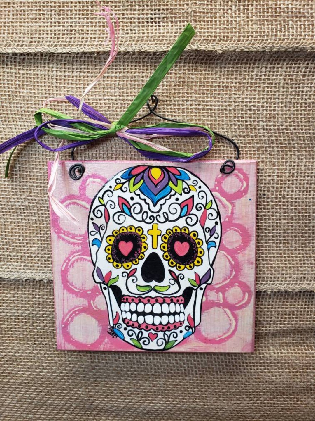 Sugar Skull Hand Painted Wooden Sign - Etsy