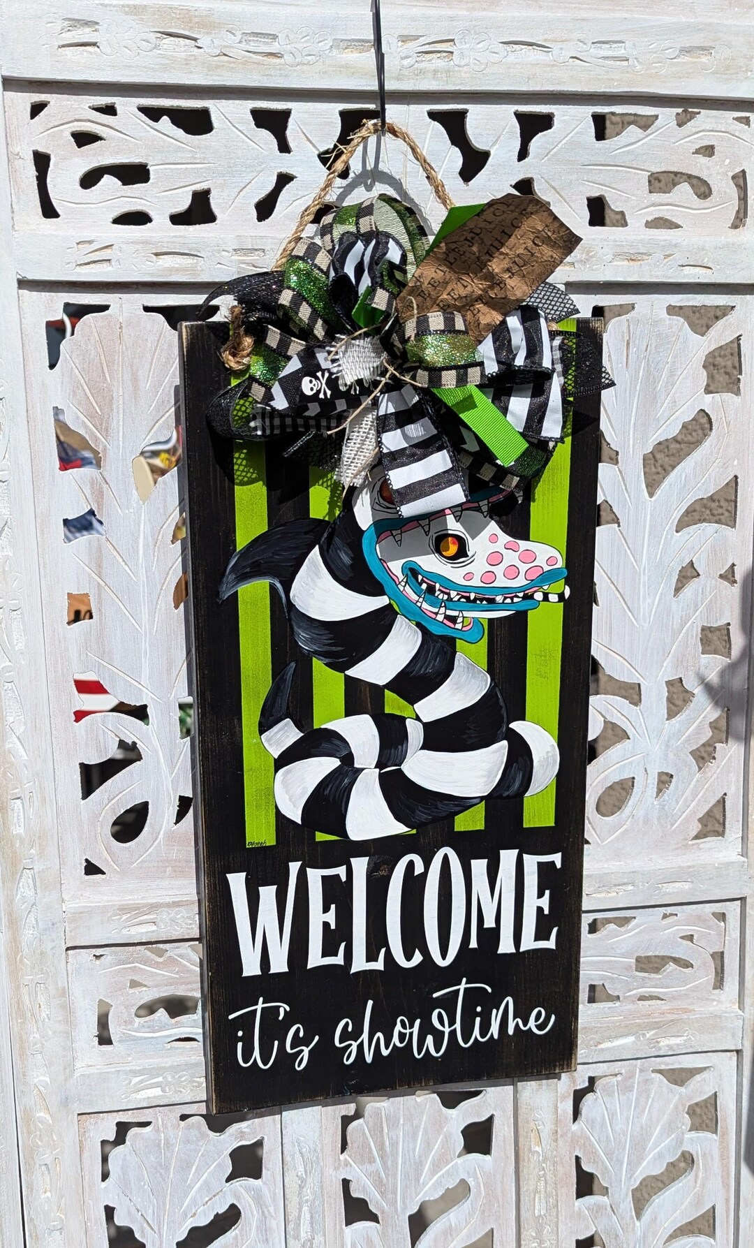 Beetlejuice It's Showtime Welcome Pine Door Hanger - Etsy