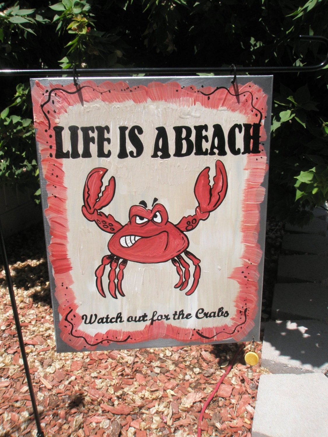Warning Beach Crab Grumpy Tin Yard Sign | Etsy