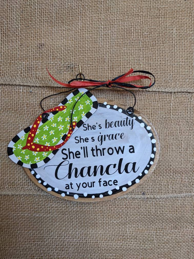 Chancla Flip Flop Phrase Greeting Hand Painted Wooden Sign | Etsy