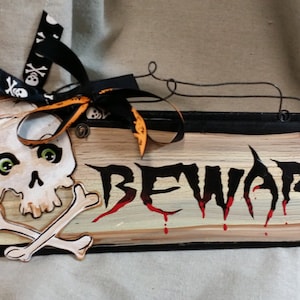 Skull Skeleton Warning Beware Wooden Hand Painted Sign - Etsy
