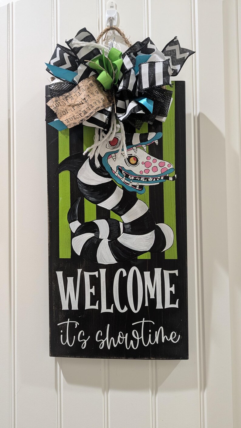 Beetlejuice It,s Showtime Welcome Pine Door Hanger - Etsy