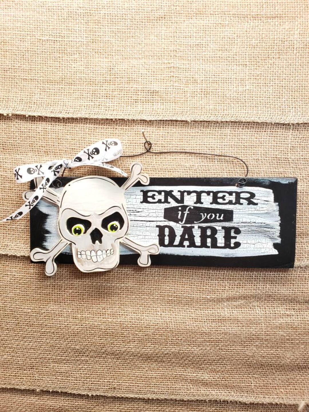 Skull and Crossbones Beware Hand Painted Wooden Sign - Etsy