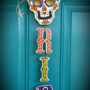 RIP Skulls Skeleton Sugar Skulls Halloween Hand Painted Lighted Wooden ...