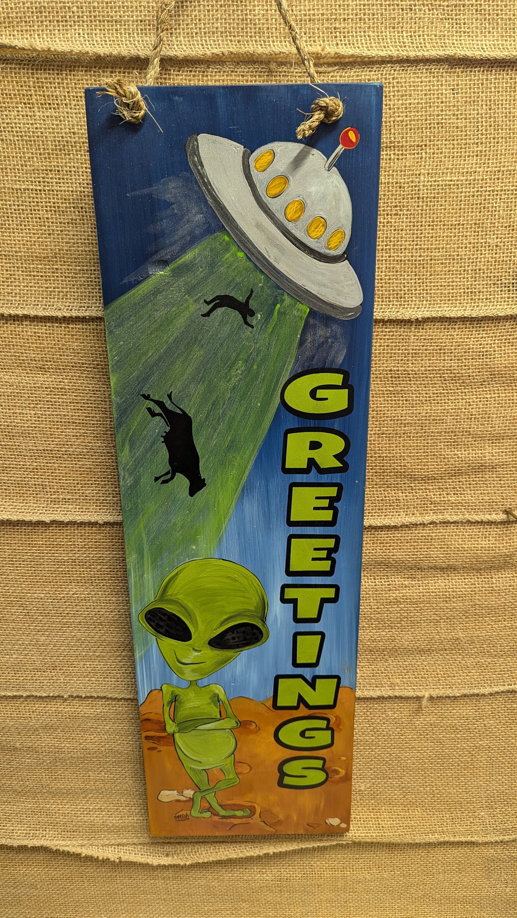 Alien UAP UFO Spaceship Door Greeting Hand Painted Wood - Etsy