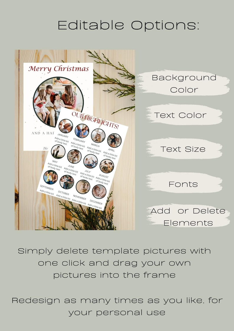 Christmas Card Template With Highlight Photo Collage, Printable Holiday ...
