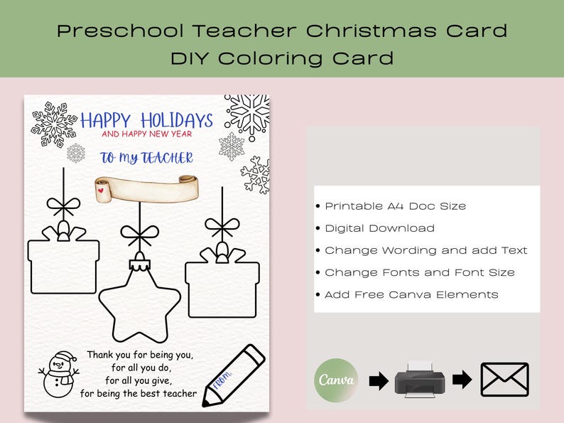 Preschool Editable Diy Christmas Holiday Card for Teachers | Christmas ...