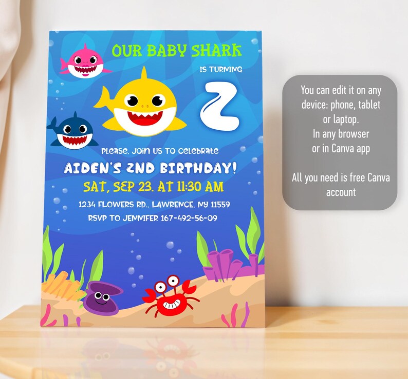 Editable Printable Baby Shark Birthday Invitation, Boy Girl Birthday ...