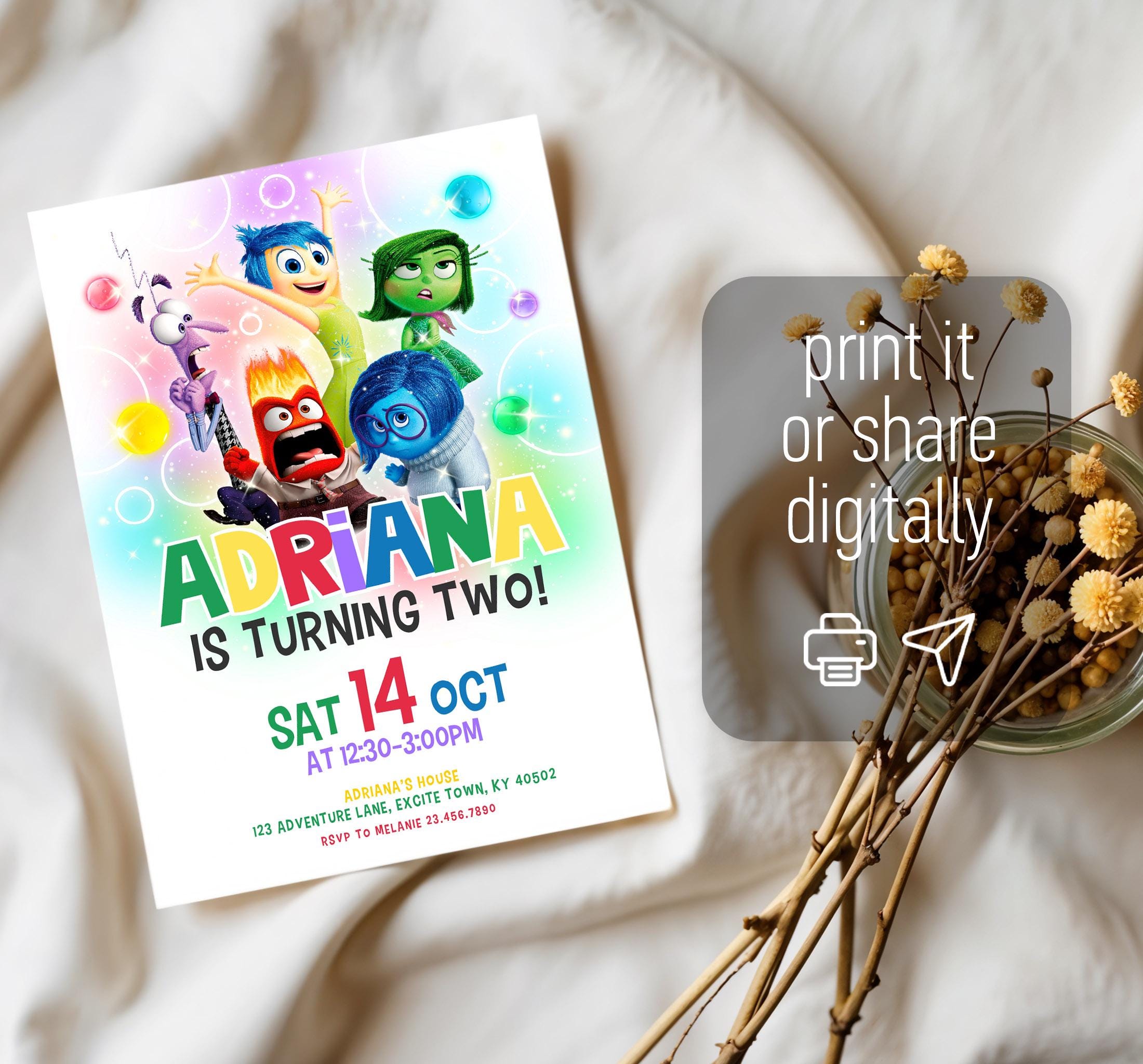 Inside Out 2 Birthday Invitation, Insideout Printable Invitation, Movie ...