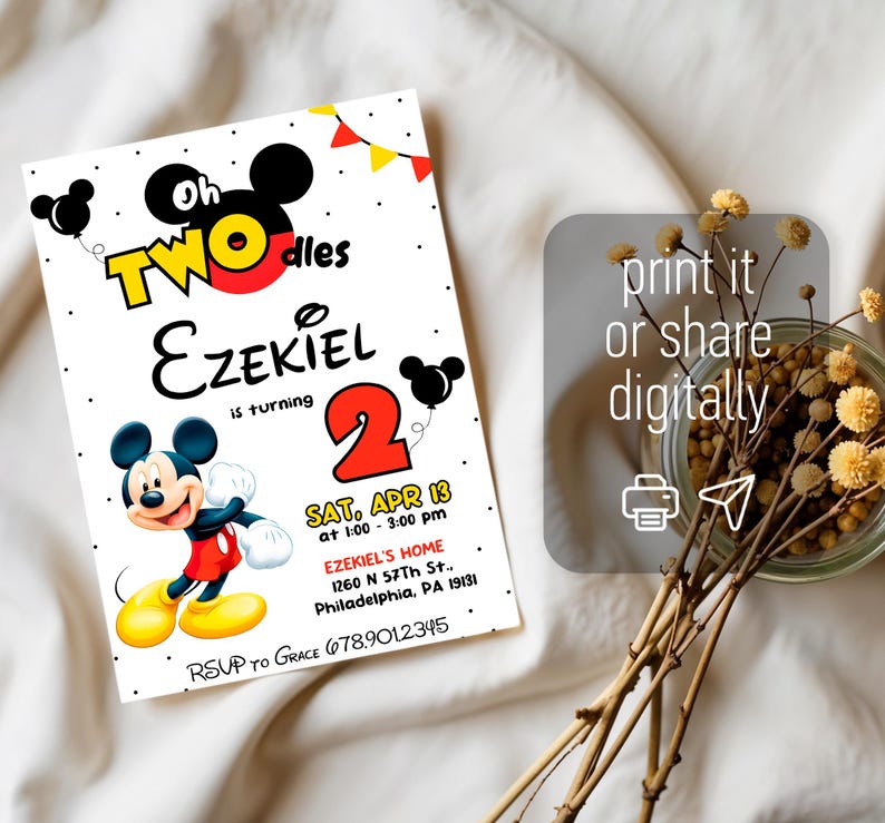 Editable Printable Clubhouse Birthday Invitation, Mickey Two Invitation ...