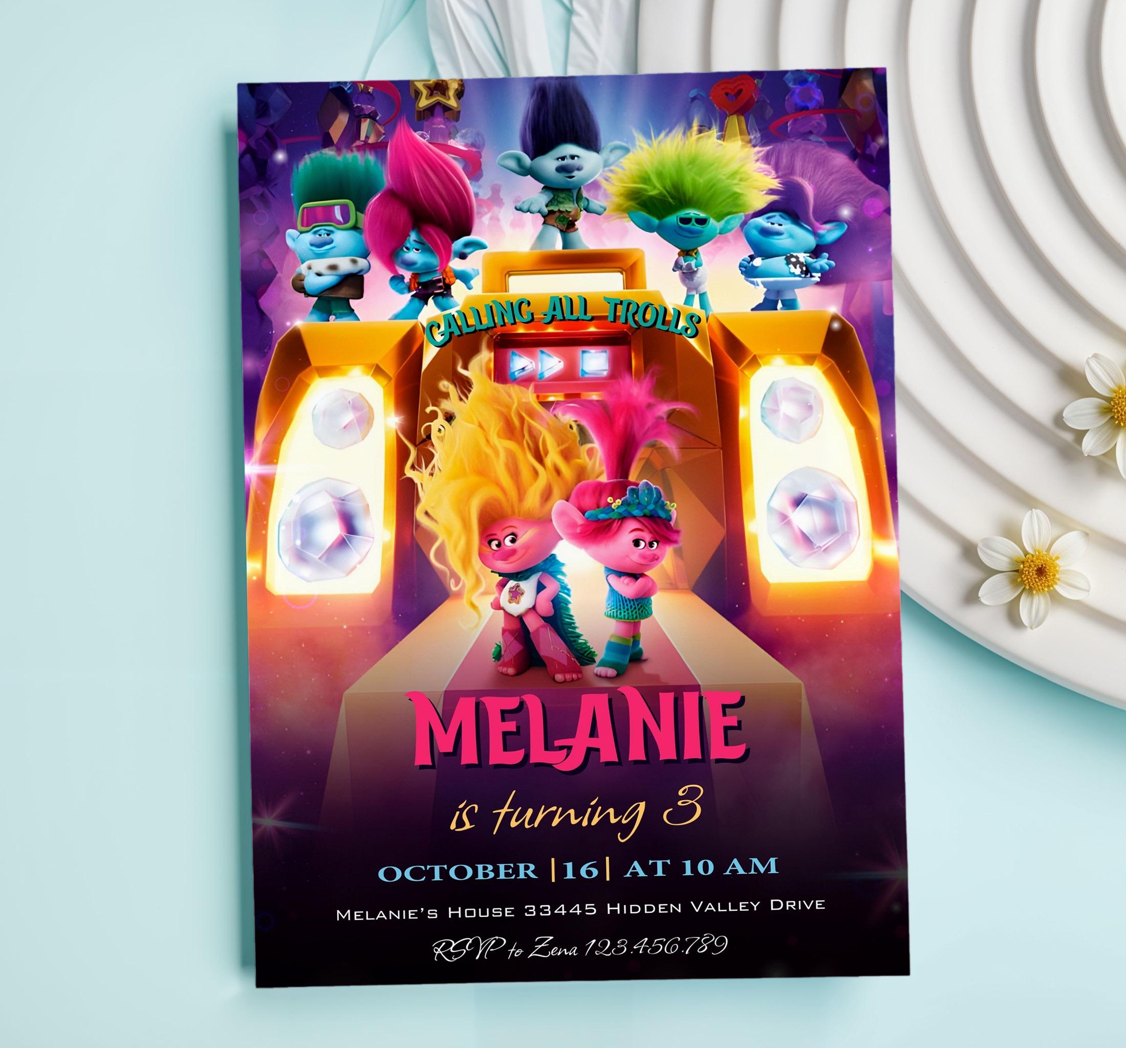 Editable Trolls Invite, Printable Birthday Invitation, Girl Birthday ...