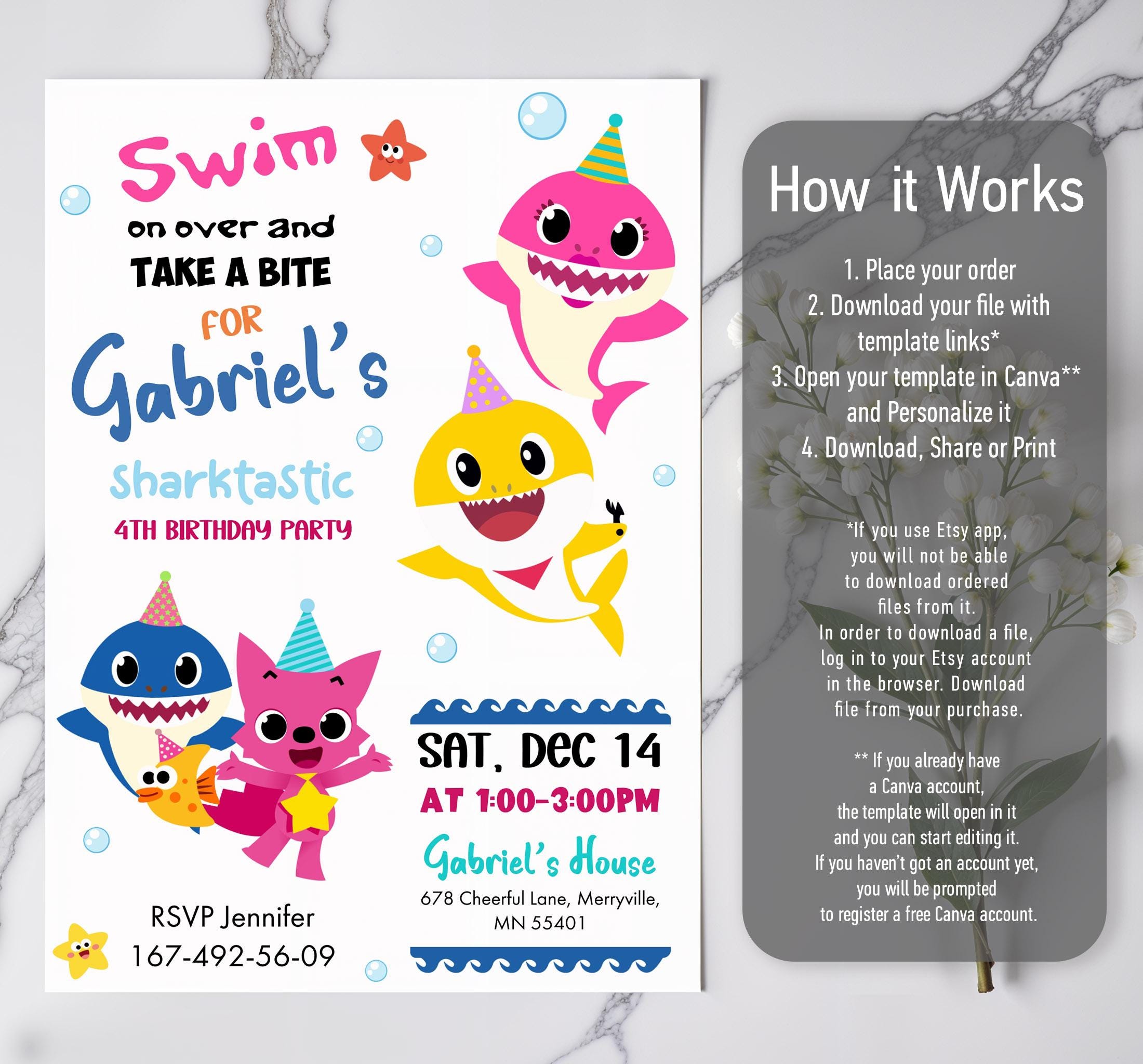Editable Printable Baby Shark Birthday Invitation, Boy Girl Birthday ...