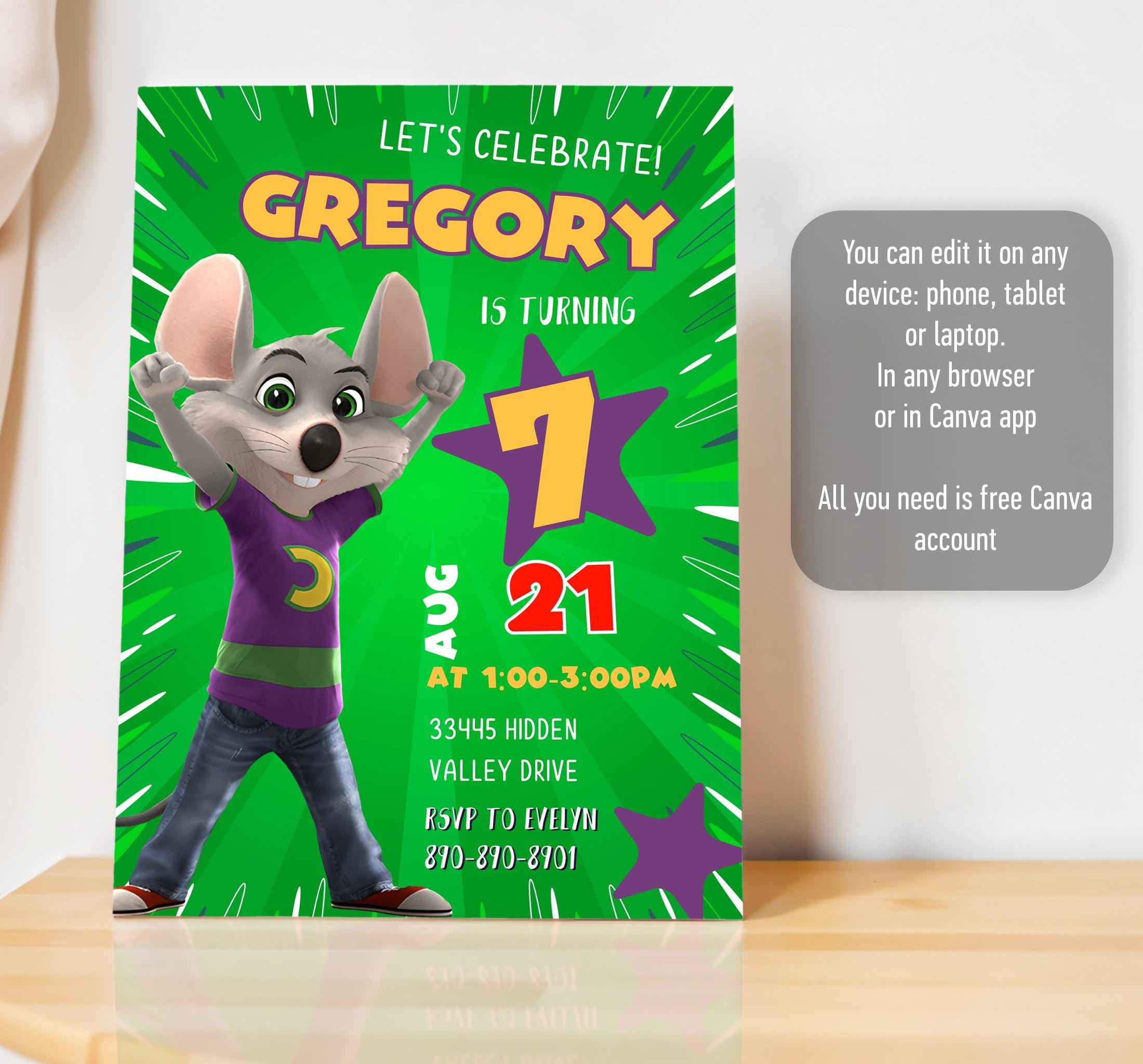 Chuck-e-cheese Editable Invitation, Printable Birthday Invite, Mouse ...