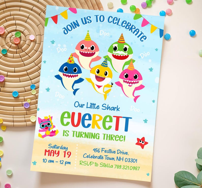 Editable Printable Baby Shark Birthday Invitation, Boy Girl Birthday ...