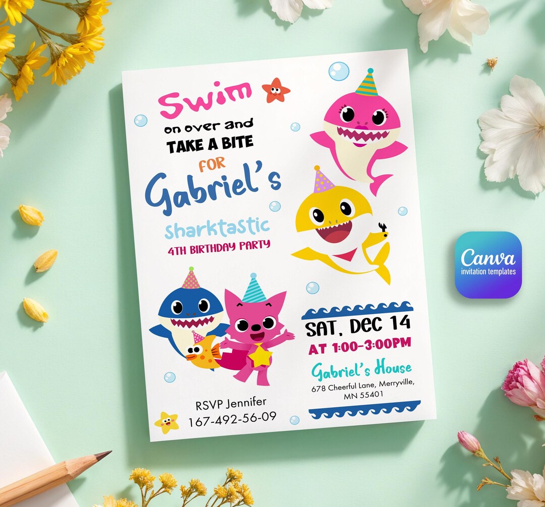 Editable Printable Baby Shark Birthday Invitation, Boy Girl Birthday ...