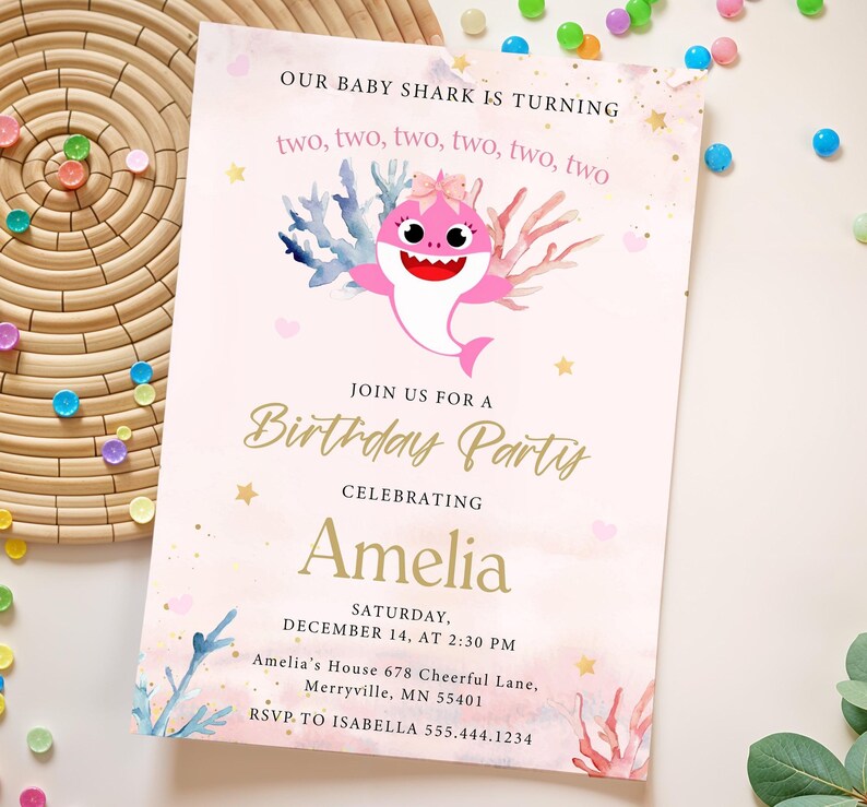 Editable Printable Baby Shark Birthday Invitation, Boy Girl Birthday ...