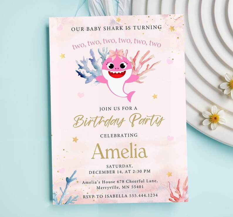 Editable Printable Baby Shark Birthday Invitation, Boy Girl Birthday ...