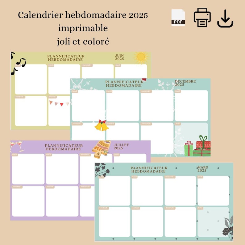 Calendrier Hebdomadaire 2025 à Imprimer - Etsy
