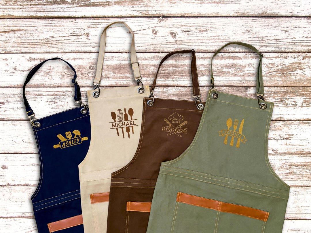 Personalized Canvas Chef Apron With Pockets | Embroidered Kitchen Wear ...