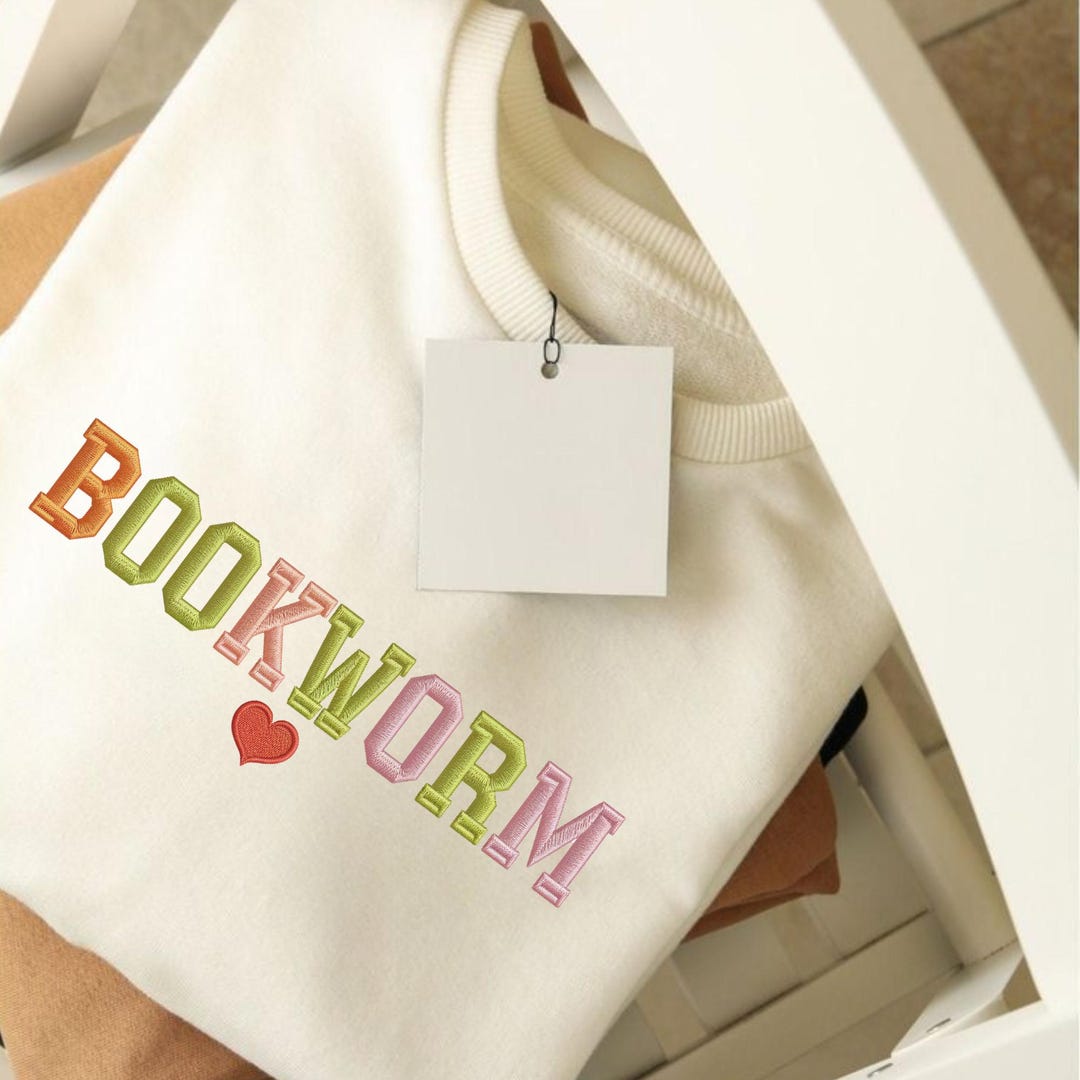 Retro Bookworm Embroidery Machine File Cute Teacher Books Lover ...