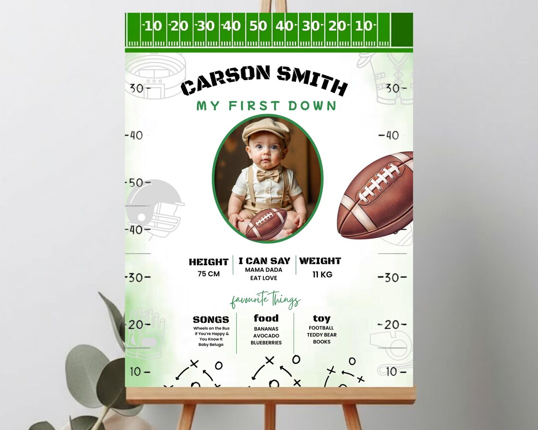 First Year Down Birthday Milestone Poster, Printable Football First ...