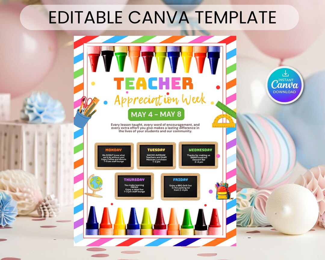Teacher Appreciation Week Flyer Template, Printable Teacher & Staff ...