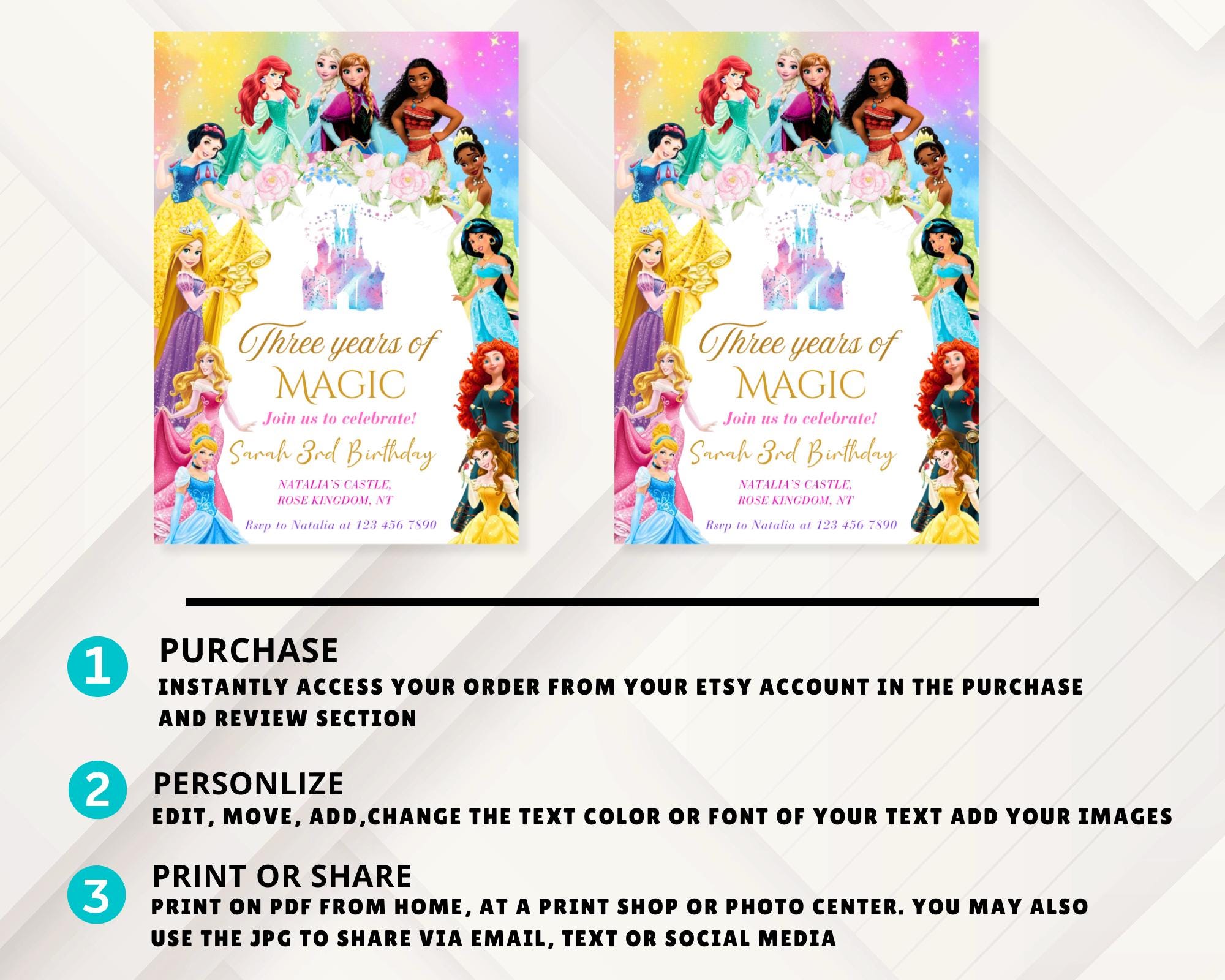 Editable Princess Invitation, Royal Princess 3rd Birthday Invite, Girl ...