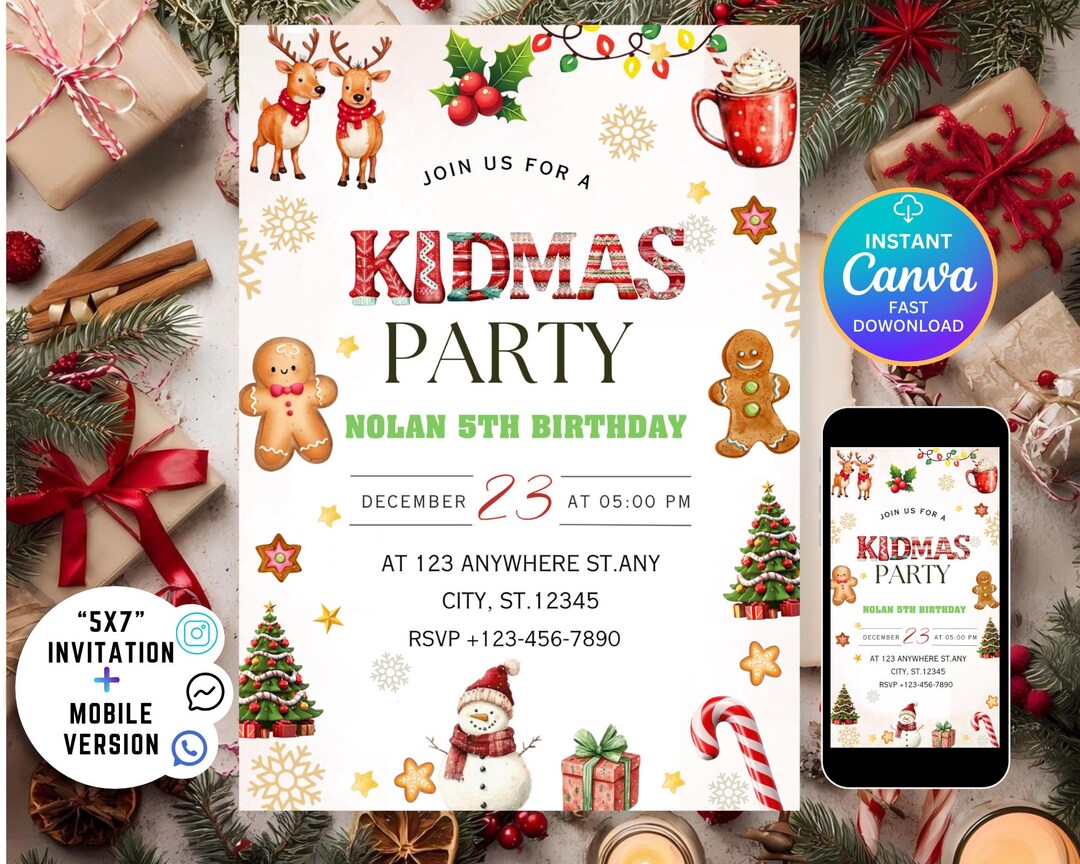 Kidsmas Christmas Invitation, Kids Holiday Party Invitation, Children's ...