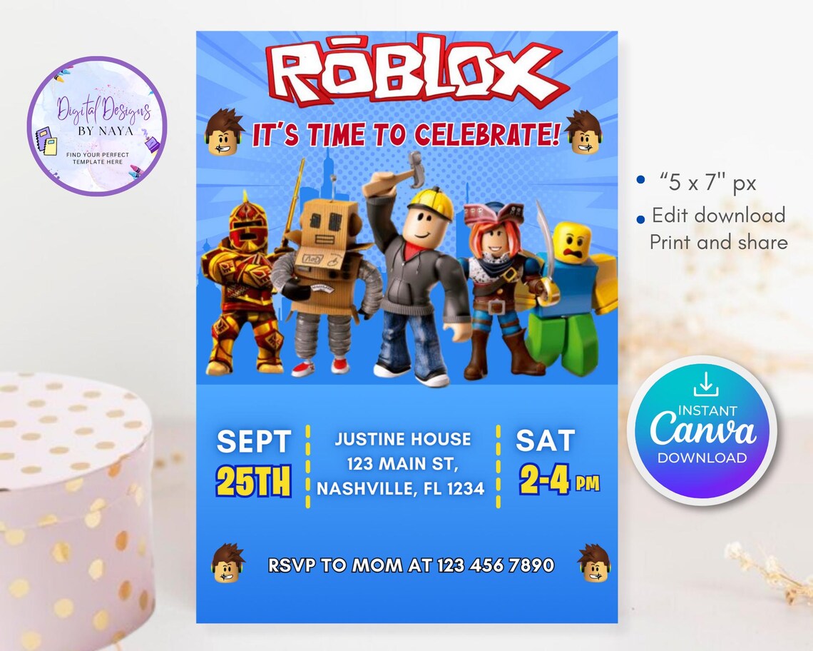 Roblox Invitation, Roblox Invite, Game Party, Roblox Boys Birthday ...