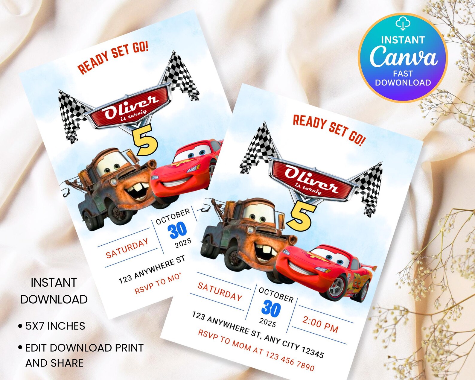 Cars Mcqueen Invitation | Lightning Mcqueen Birthday Invitation | Cars ...