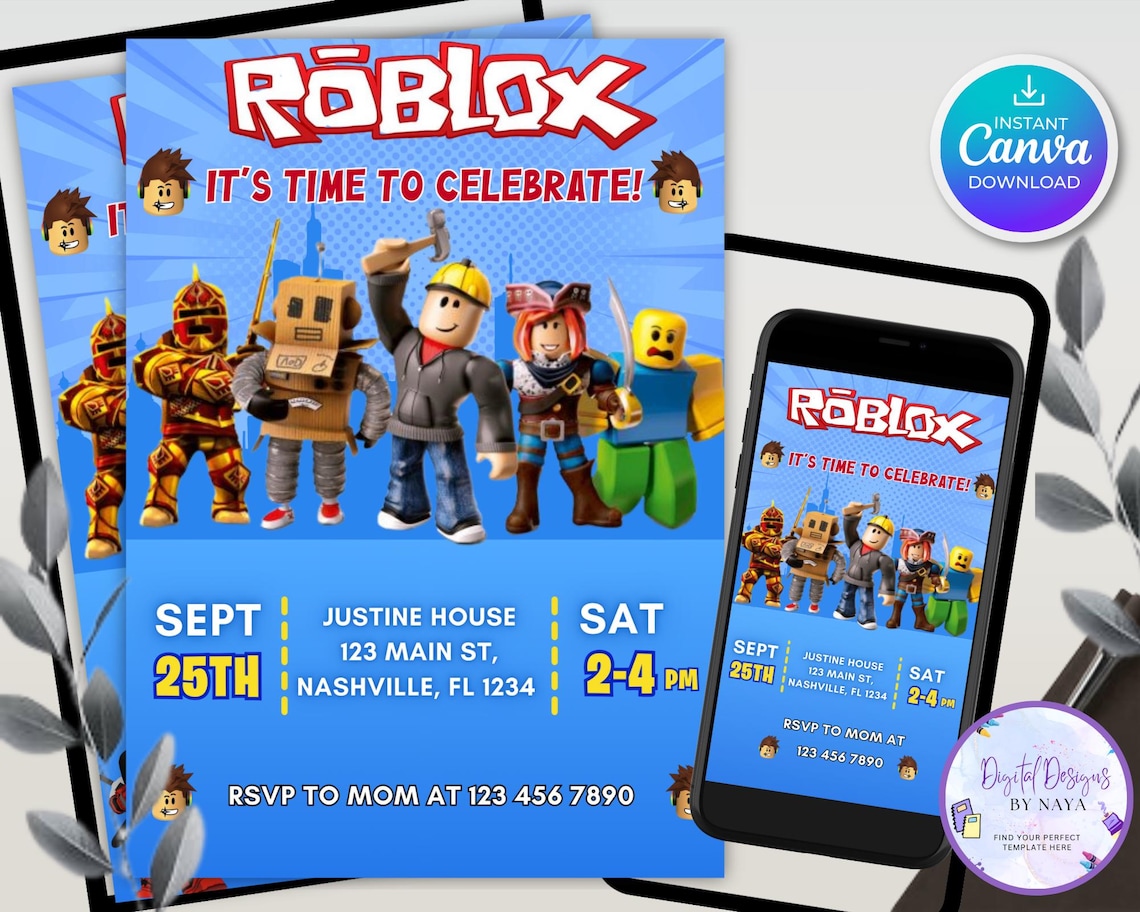 Roblox Invitation, Roblox Invite, Game Party, Roblox Boys Birthday ...