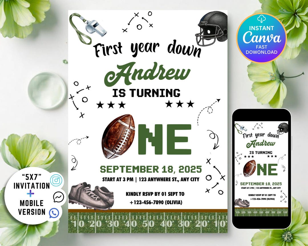 First Year Down Birthday Party Invite - 1st Birthday Invitation ...