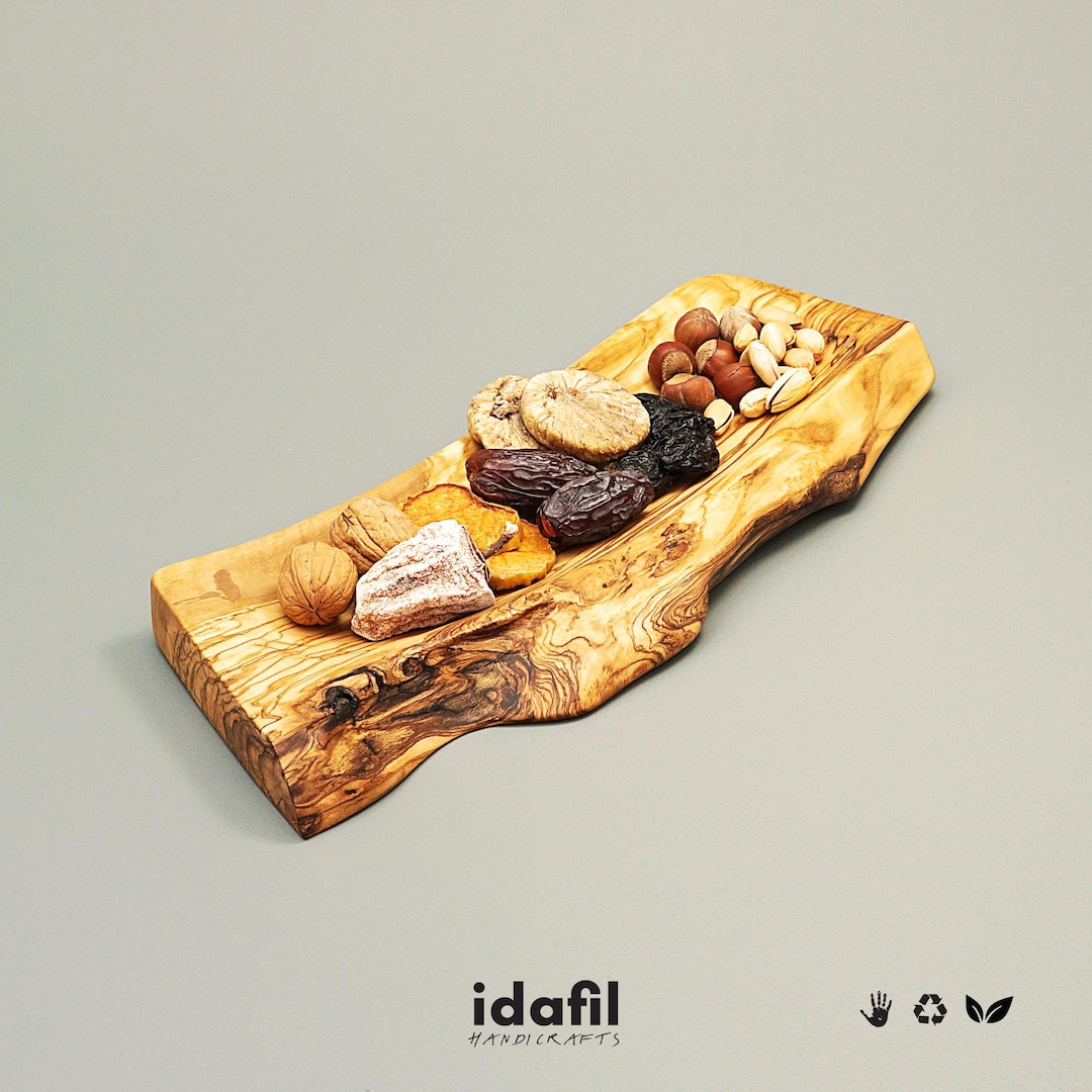 Handcrafted Olive Wood Platter With Live Edge – Shallow Serving Dish ...