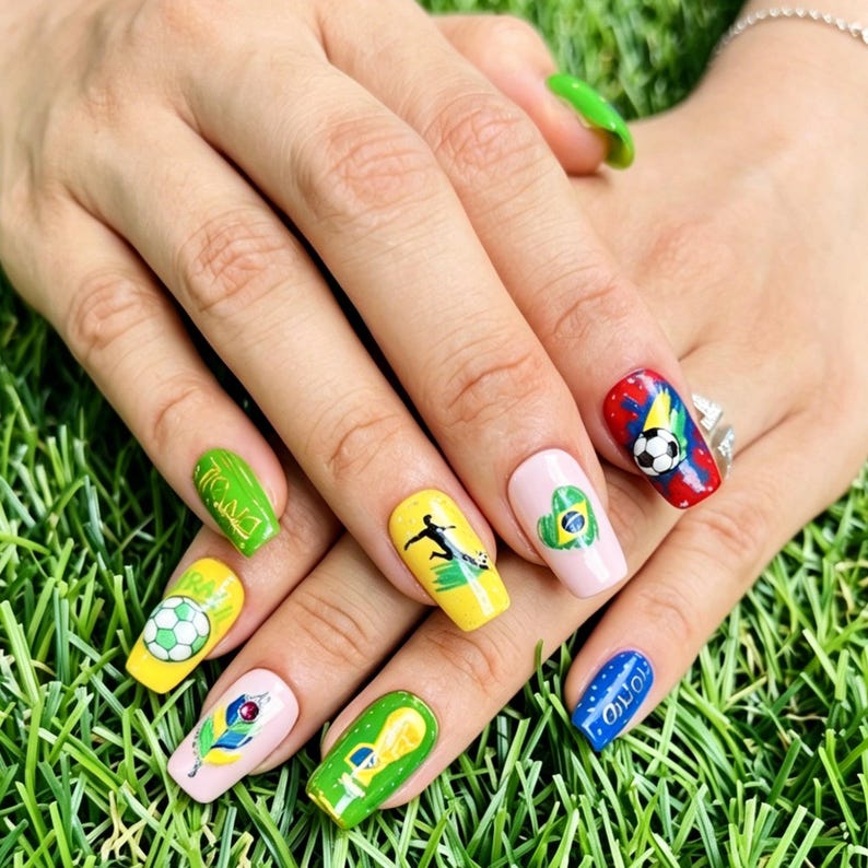 Brazil World Cup 2026 Press on Nails | Hand-painted Football Fan Art - Etsy