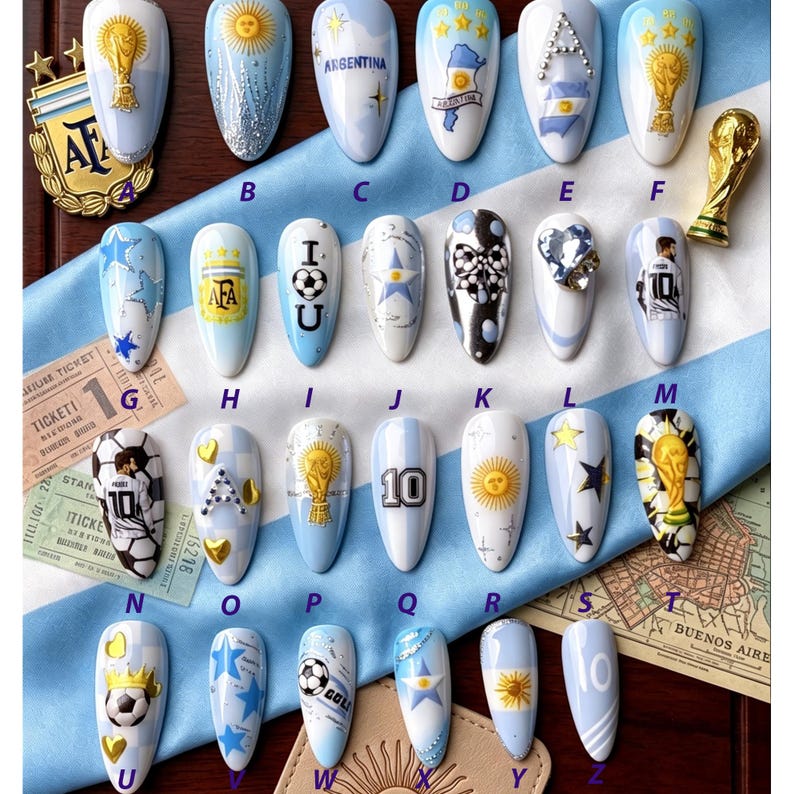 Argentina Football Press on Nails | World Cup Fan Art, Messi 10 Crystal ...