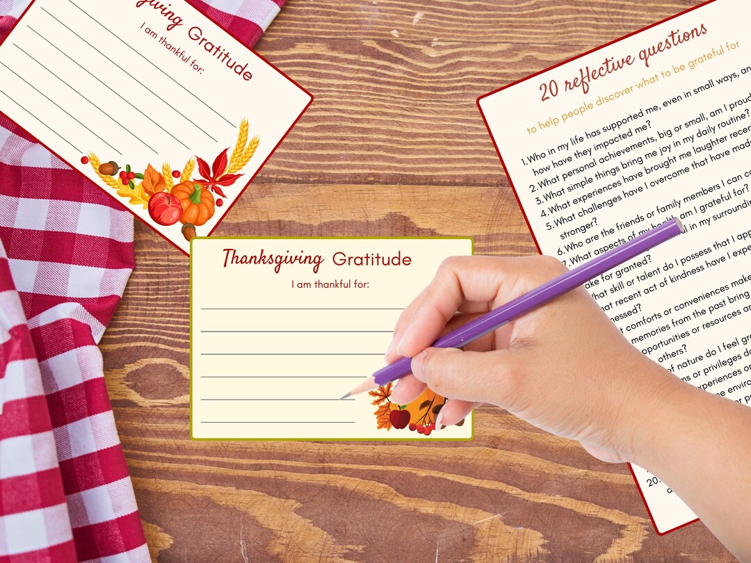 Thanksgiving Gratitude Cards With 20 Reflective Questions, and Journal ...