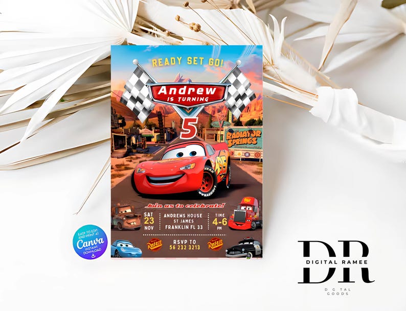 Lightning Mcqueen Birthday Invitation: Cars Theme, Editable Canva ...