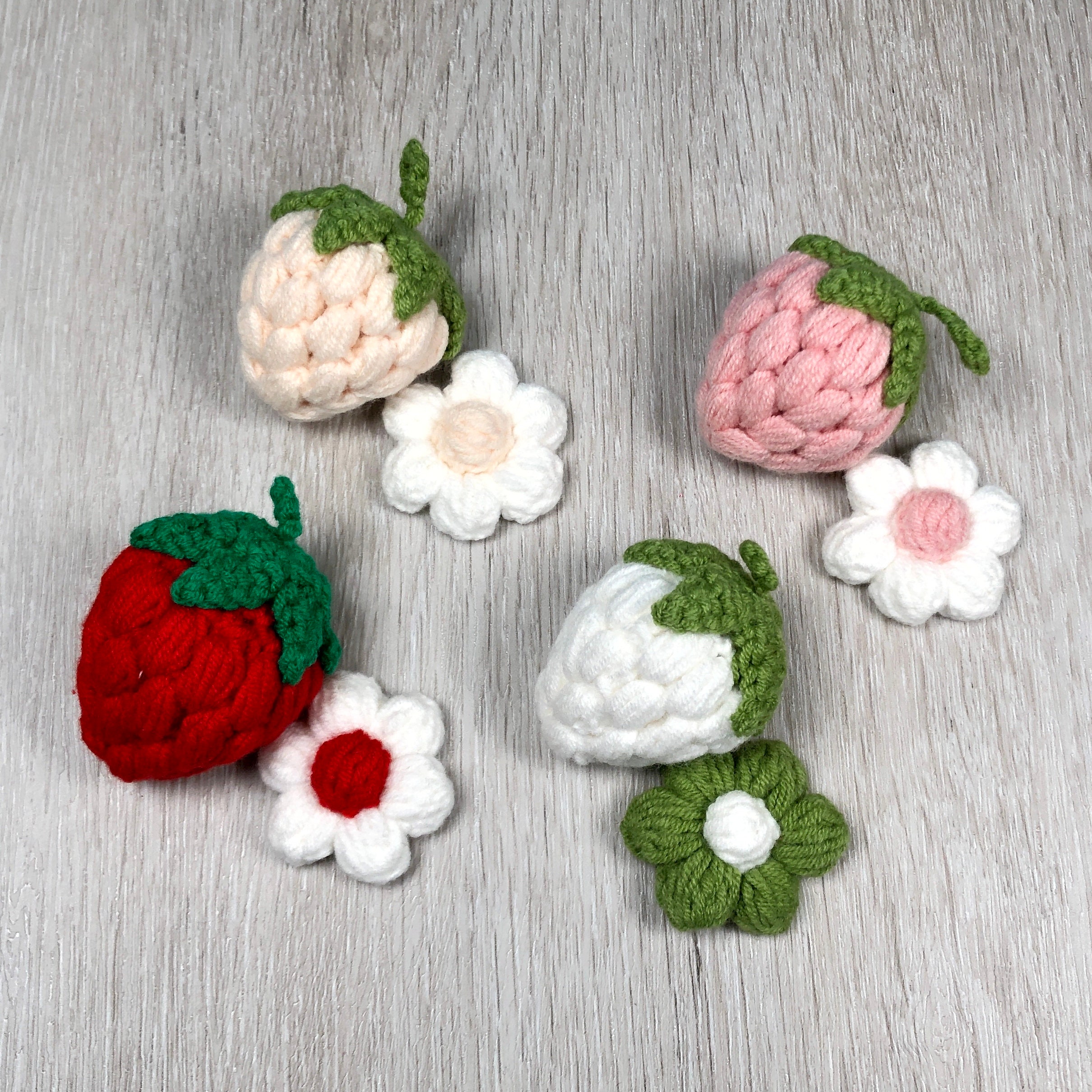 Mini Crochet Strawberry, Knitted Flower, Amigurumi, Toys, Key Chain (4 ...