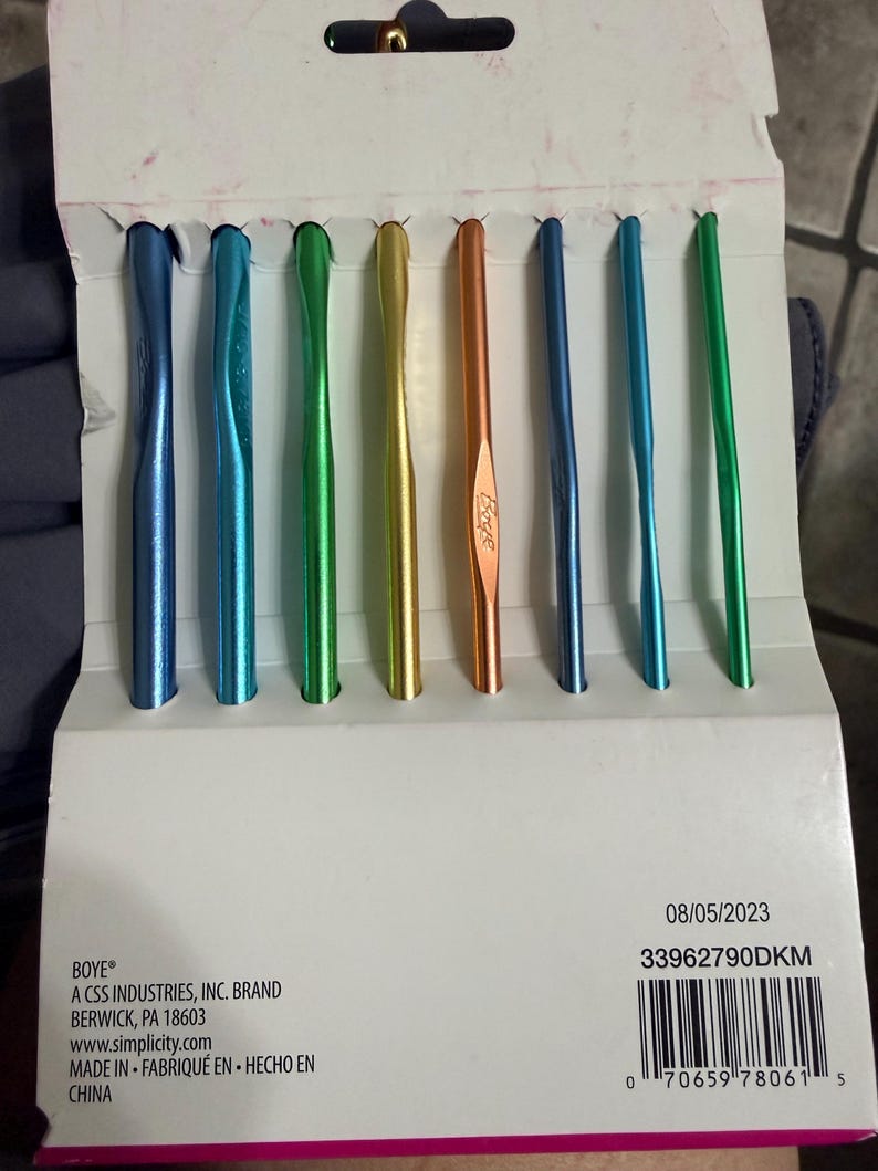 Boye Aluminum Crochet Hook Set, Tapered Throat (sizes D-K) Aluminum ...
