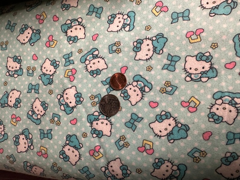 Hello Kitty Sanrio FLANNEL Fabrlc One Yard Cuts Baby Music on Aqua ...